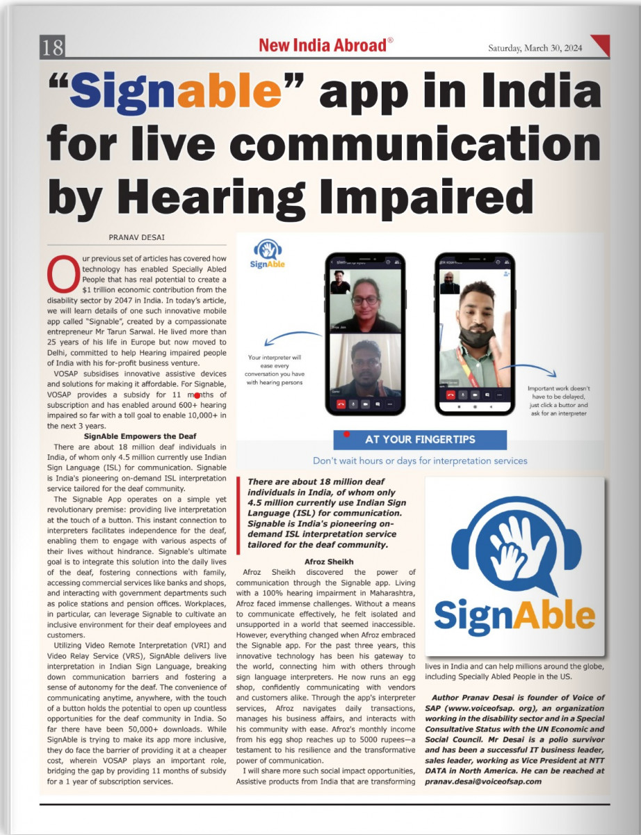 “Signable” app in India for live communication by hearing impaired ...